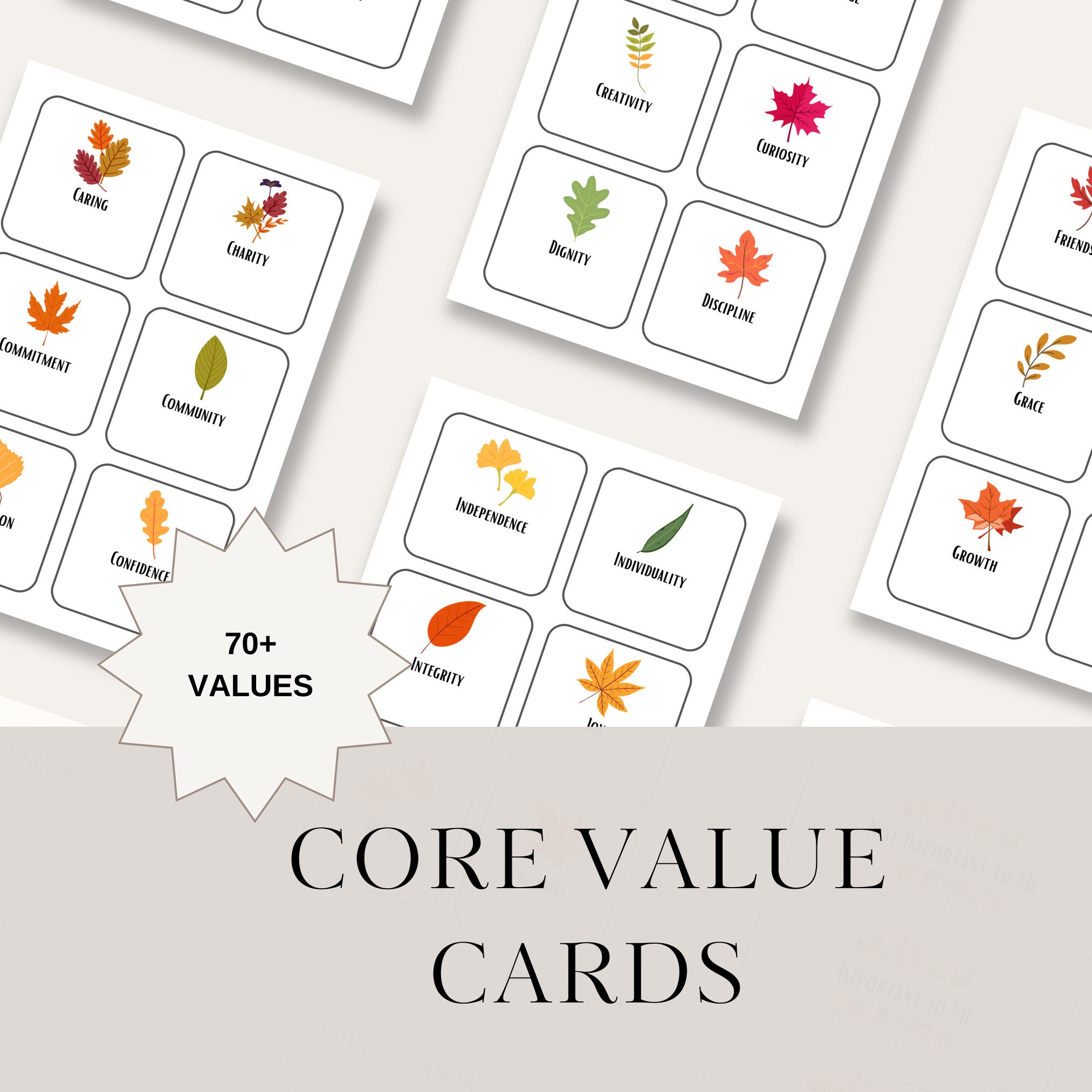 Core Values Cards, Therapy Tools, Digital Download, Mental Health Flash ...