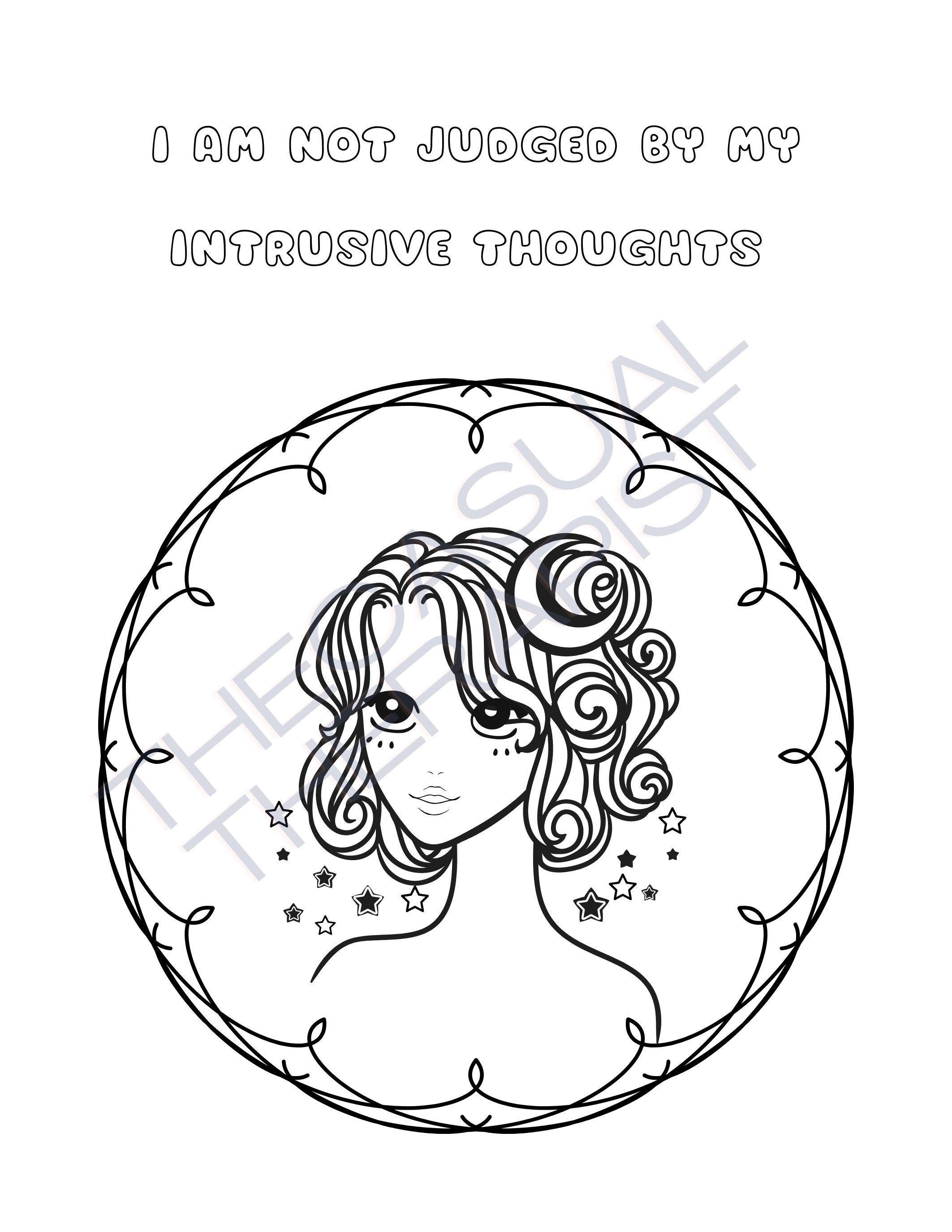 Intrusive Thoughts Coloring Page Bundle, Affirmation Coloring Page ...