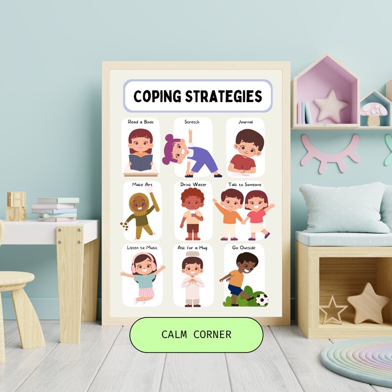 Coping Strategies Poster, Calm Corner, Therapy Wall Art, Digital ...