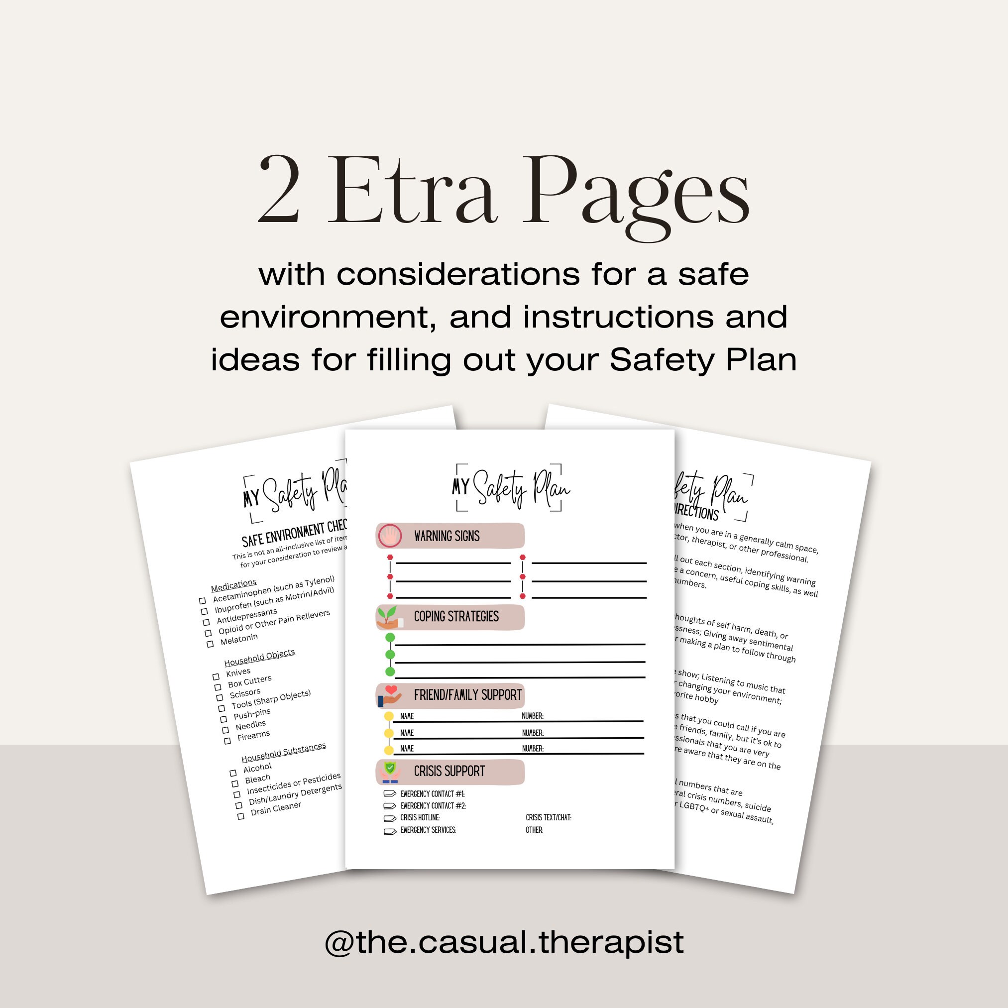 Safety Plan Digital Download Mental Health Worksheet Etsy