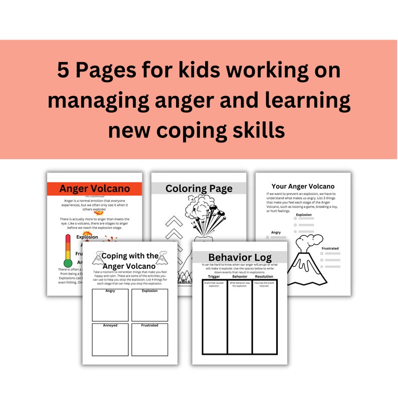 Anger Volcano Worksheet Packet, Kids Worksheets, Mental Health, Therapy Tools, Social Emotional ...