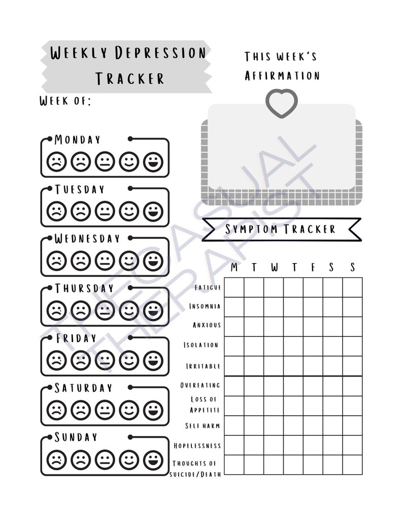 Weekly Depression Tracker, Digital Download, Minimalist, Weekly Journal ...