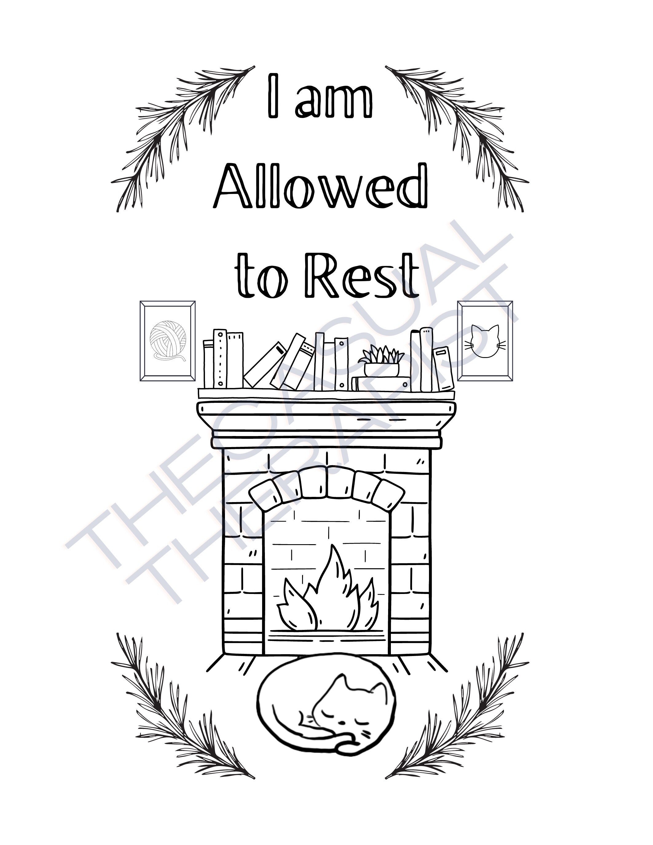 Allowed Rest Coloring Page, Affirmation Coloring Page, Mindful Coloring ...