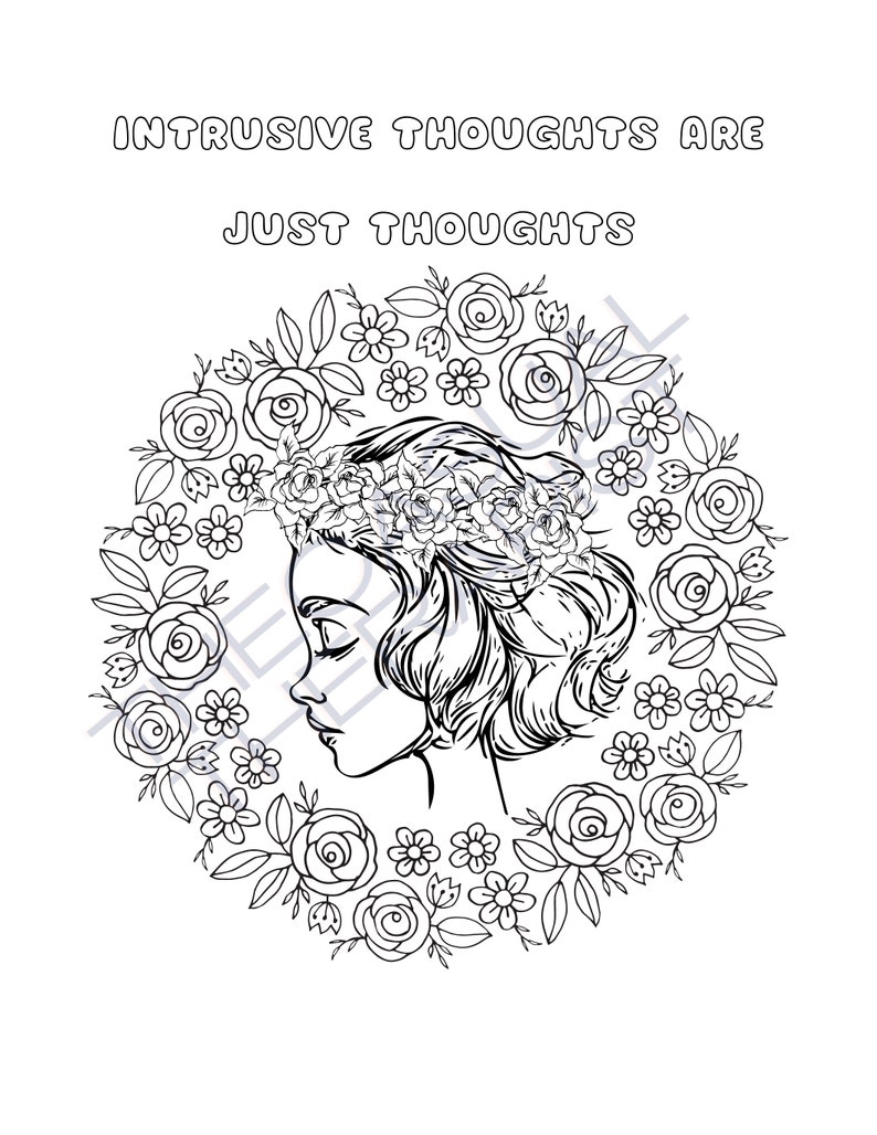 Intrusive Thoughts Coloring Page Bundle, Affirmation Coloring Page ...
