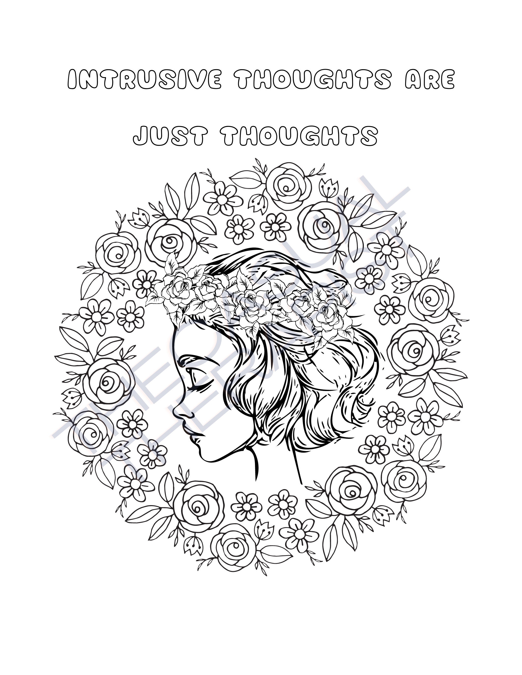 Intrusive Thoughts Coloring Page Bundle, Affirmation Coloring Page ...