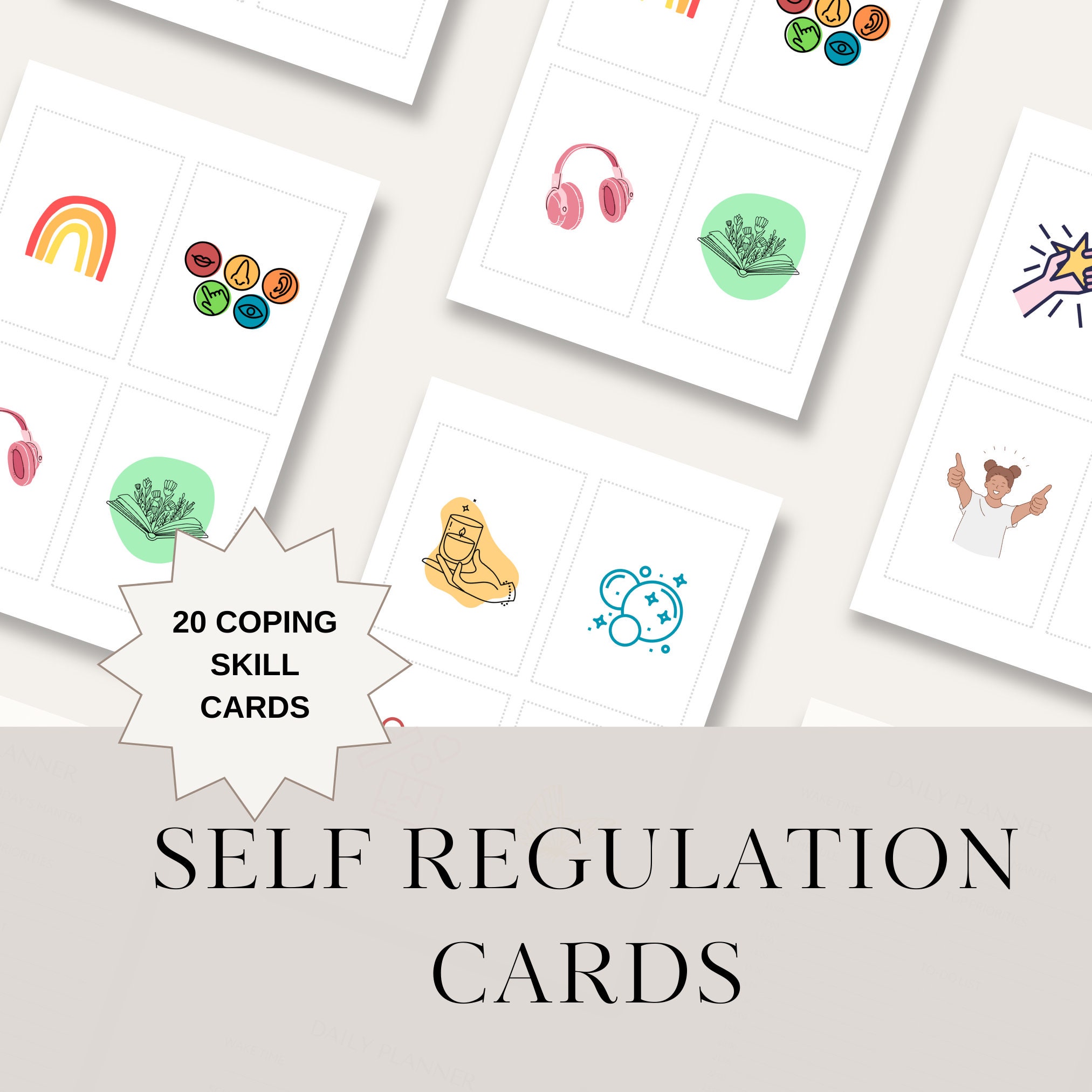 Self Regulation Cards, Coping Skill Flashcards, Grounding Therapy Tools ...