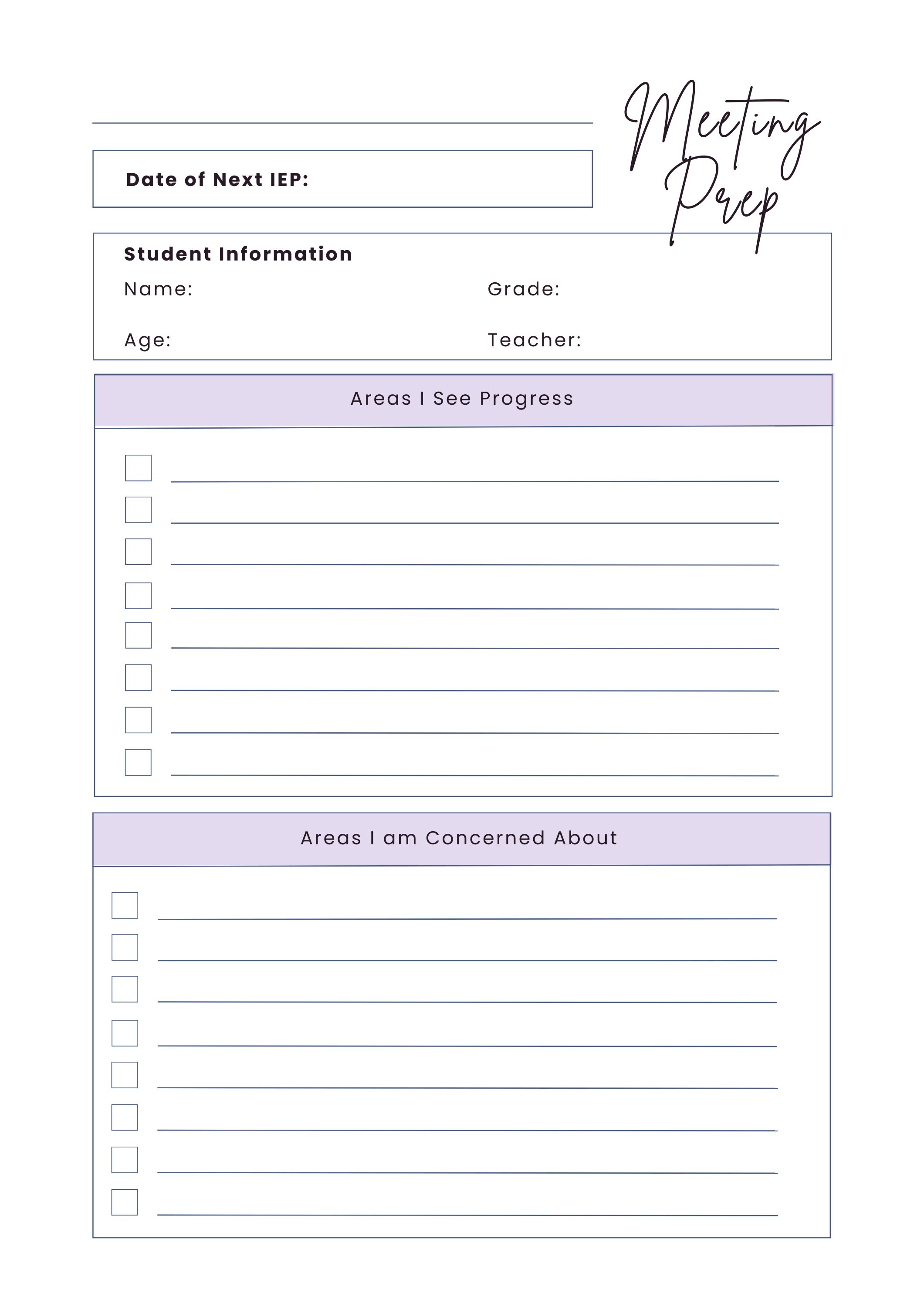 Parent IEP Form, Meeting Prep, Special Education, Digital Download - Etsy