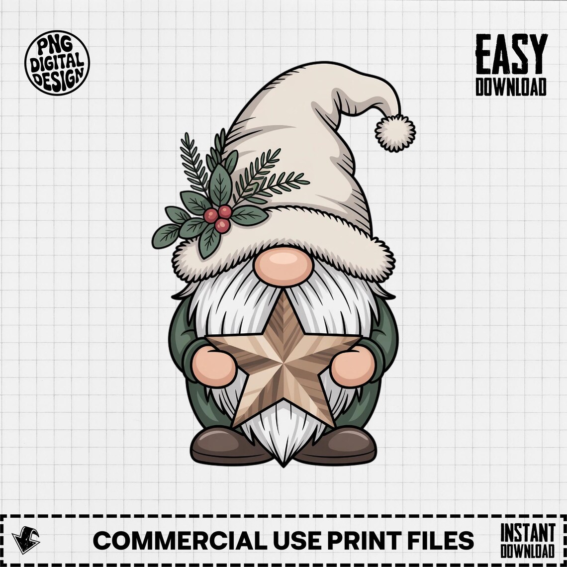 Christmas Star Gnome Clipart, Holiday PNG (digital Art) - Etsy