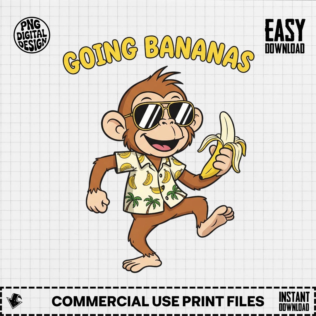 Cute Monkey With Banana Clipart, Summer Vibes (PNG) - Etsy
