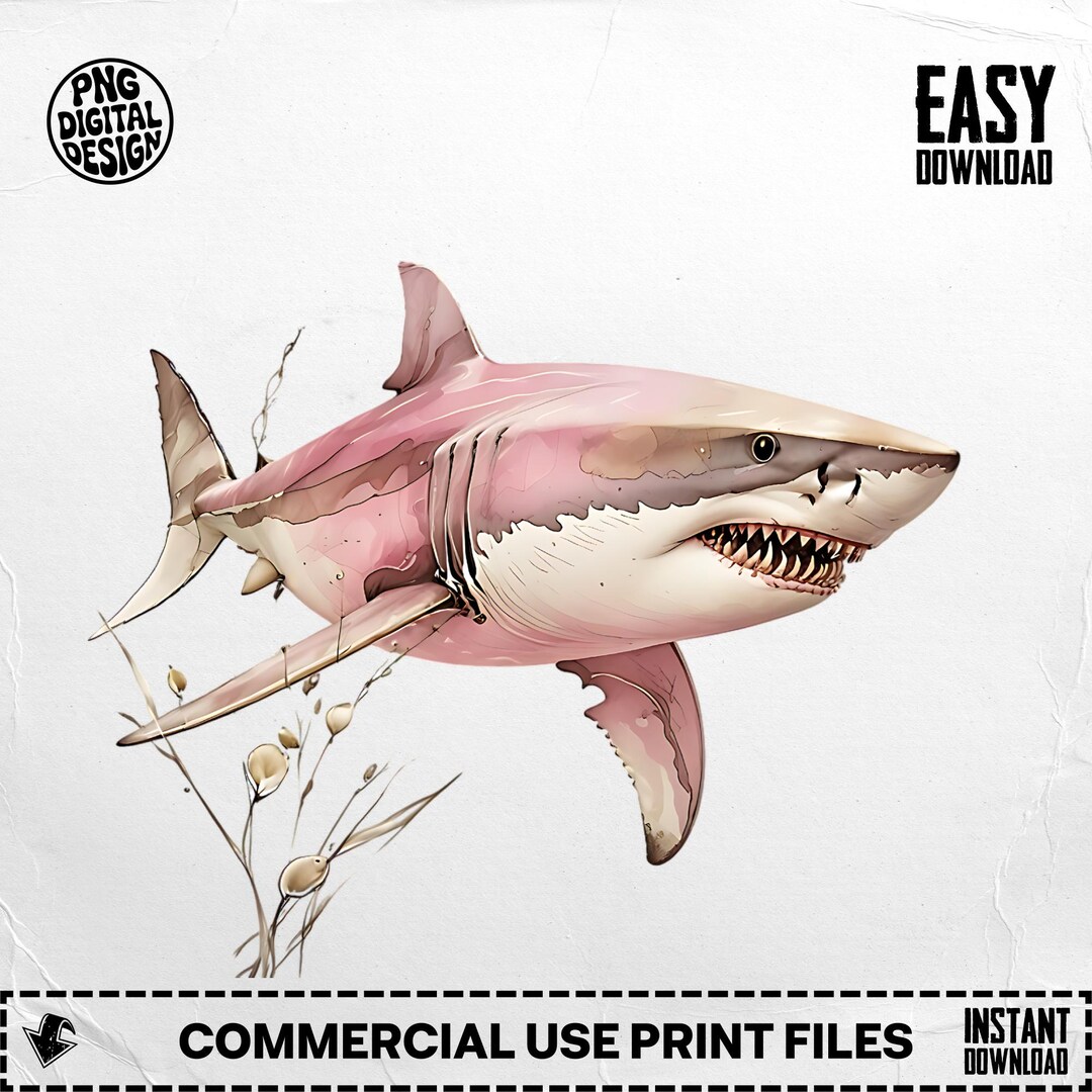 Watercolor Pink Shark PNG: Nursery Art Print (digital Download ...