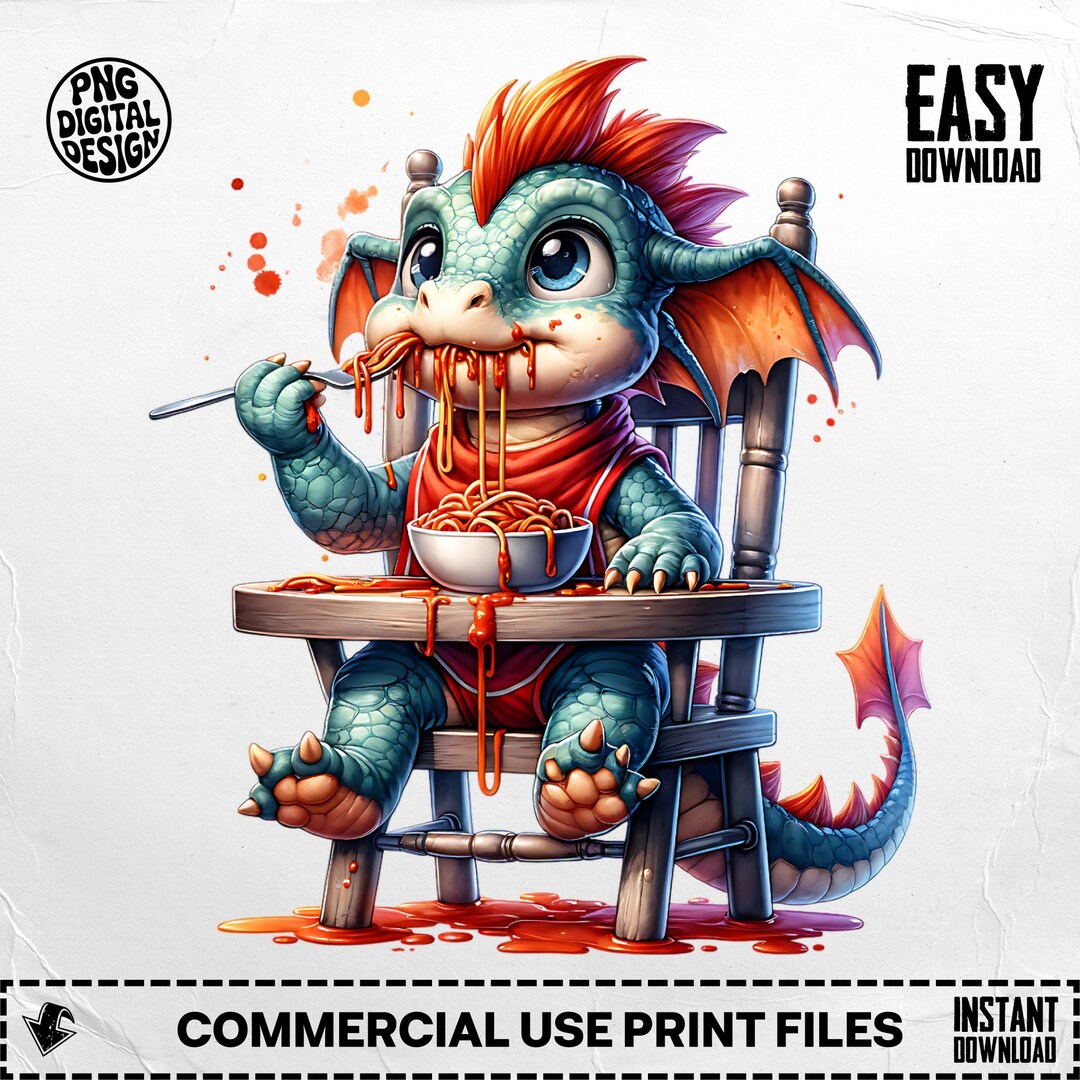 Baby Dragon PNG, Baby Dragon Eating Spaghetti, Fun Clipart Image, Cute ...