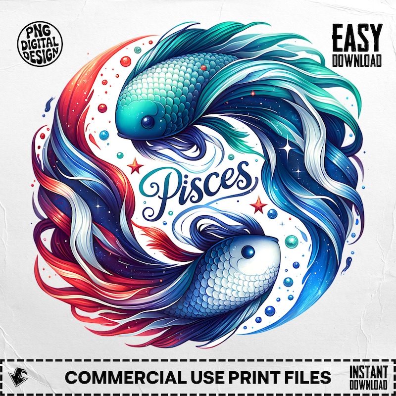Pisces Watercolor Design - Etsy