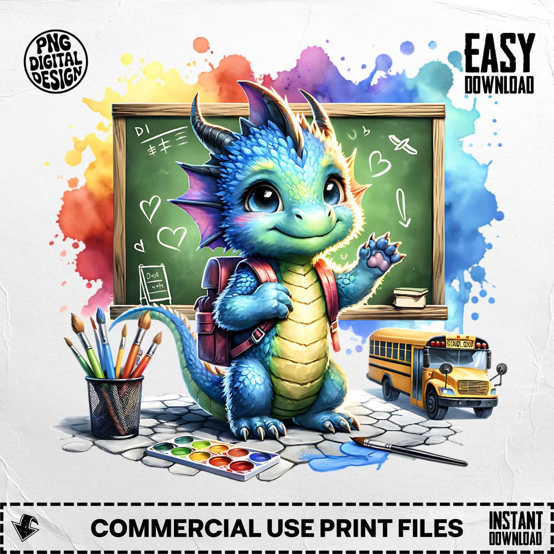 School Dragon PNG, Back to School Art, Classroom Clipart, Cute Dragon ...