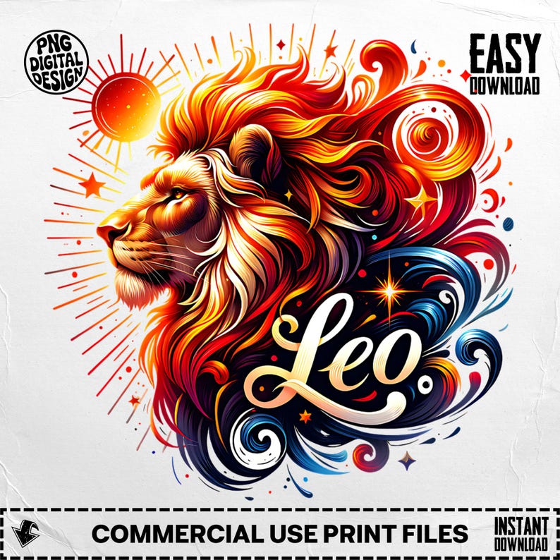 Watercolor Leo Zodiac Clipart: Lion With Golden Mane PNG (commercial ...