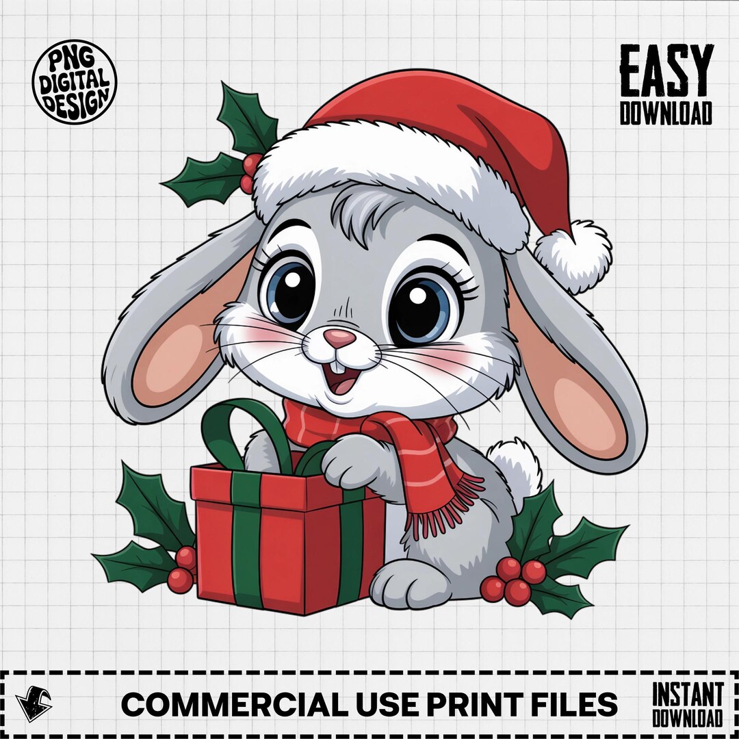 Christmas Bunny PNG Clipart, Holiday (digital Download - Etsy