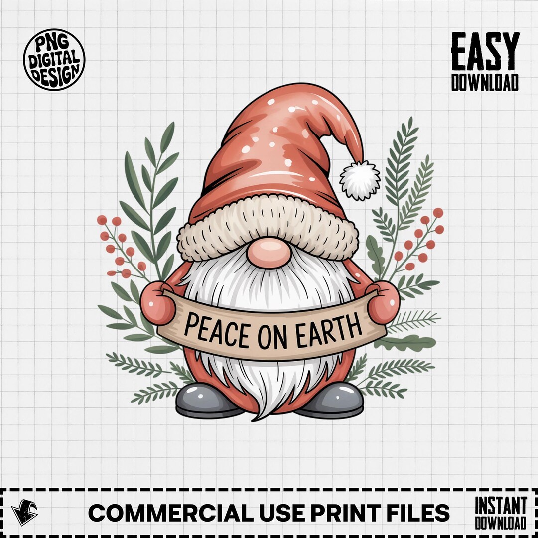 Peace on Earth Gnome Clipart, Holiday PNG (digital Download) - Etsy UK