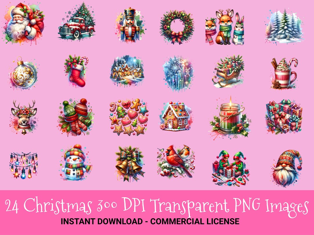 Christmas Clipart Bundle: Festive Holiday Graphics (commercial Use, 300 ...