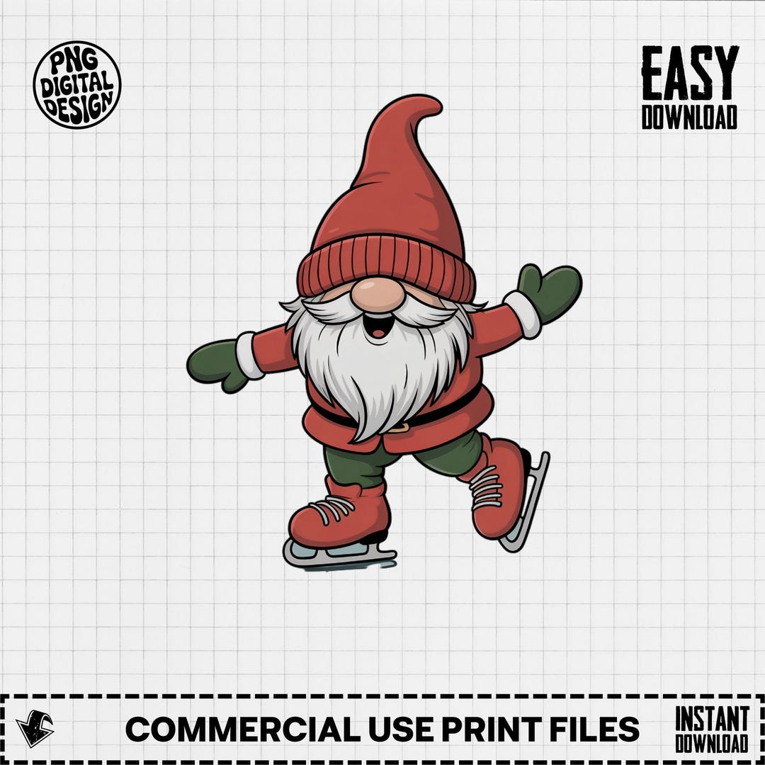 Ice Skating Gnome Clipart, Cute Winter Gnome, Holiday Gnome Clipart ...