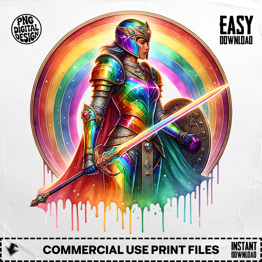 Rainbow Warrior, Digital Downloads PNG, Pride Knight Art, Colorful ...