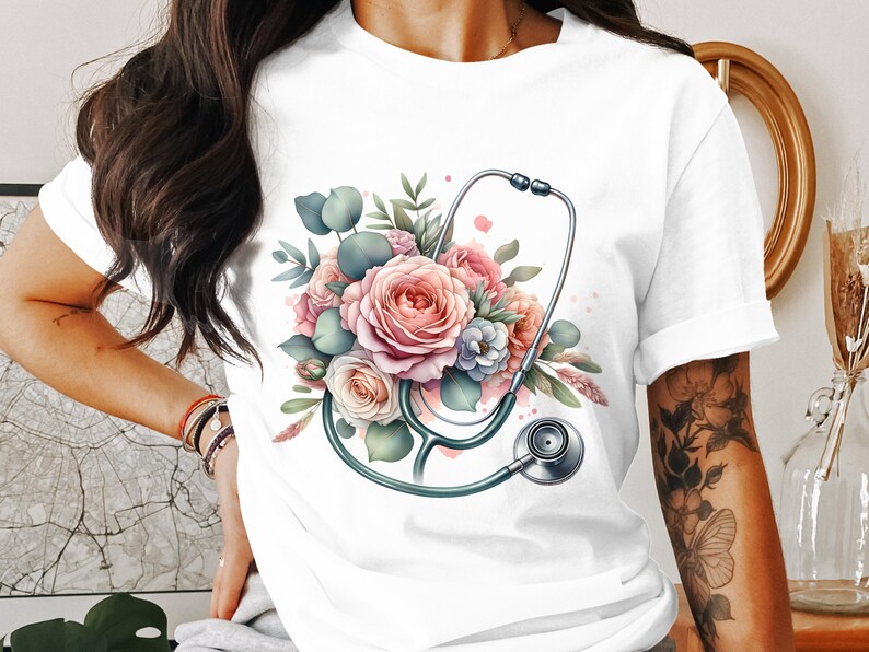 Floral Stethoscope PNG: Medical Art Print for Healthcare Workers ...