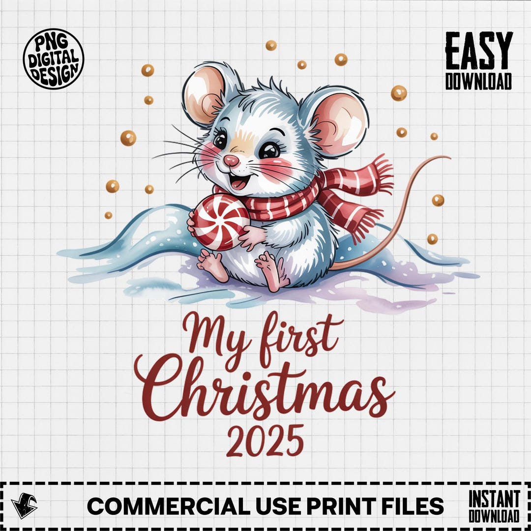 Baby Mouse First Christmas Clipart, Holiday Animal PNG (digital ...