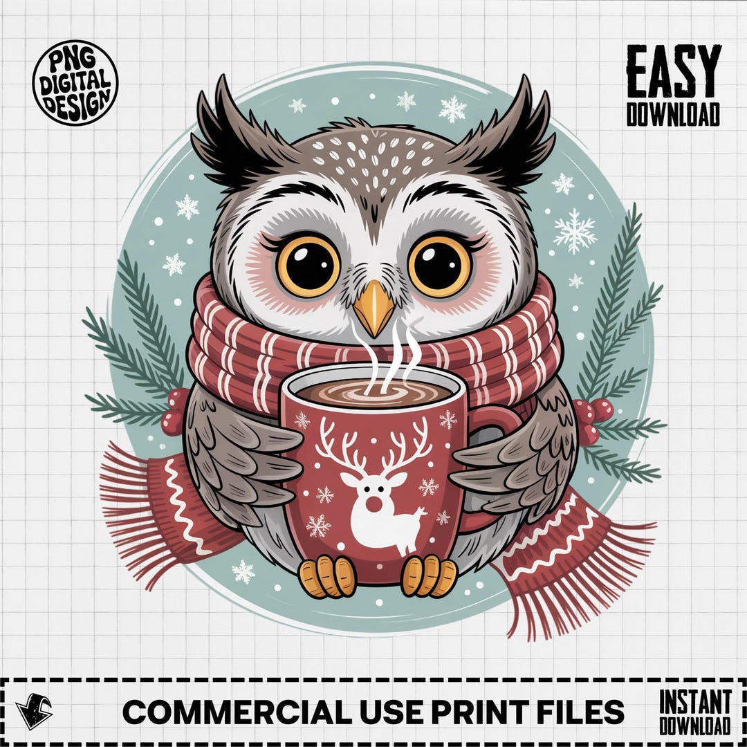 Winter Owl Clipart, Cute Owl With Coffee Clipart, Christmas Owl, Winter ...