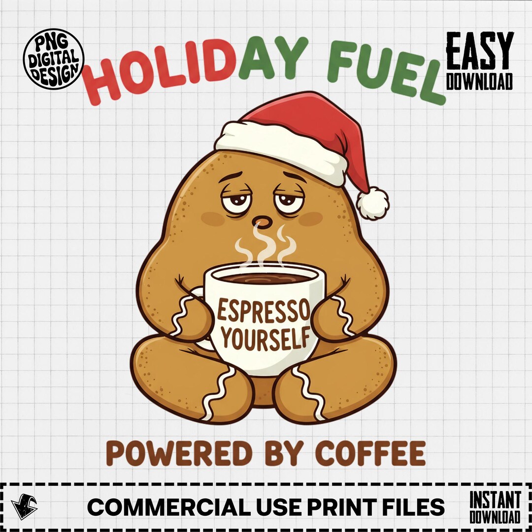 Funny Gingerbread Man Coffee Clipart, Holiday PNG (digital Download ...