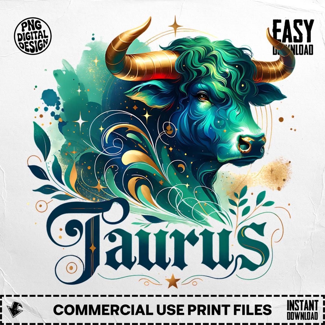 Watercolor Taurus Clipart: Emerald Bull With Floral Accents (PNG File ...