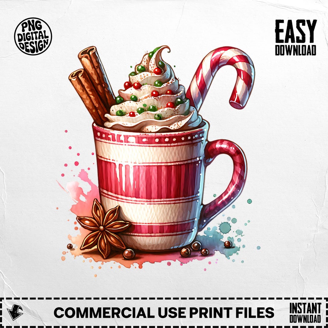 Hot Cocoa Mug Clipart | Watercolor Christmas Drink PNG | Commercial ...