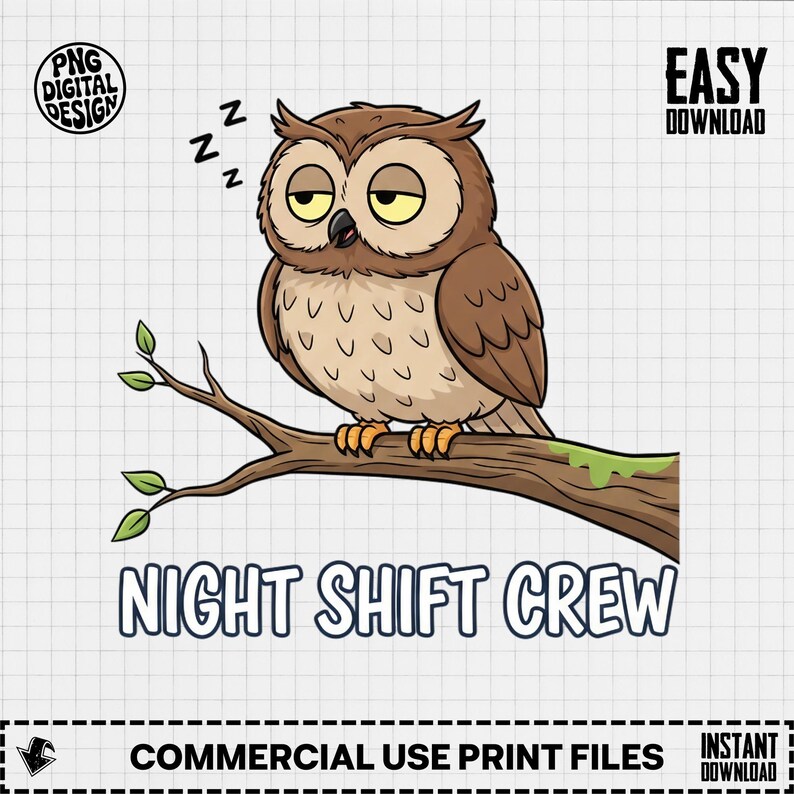 Sleepy Cartoon Owl Clipart: Night Shift Crew PNG (digital Download) - Etsy