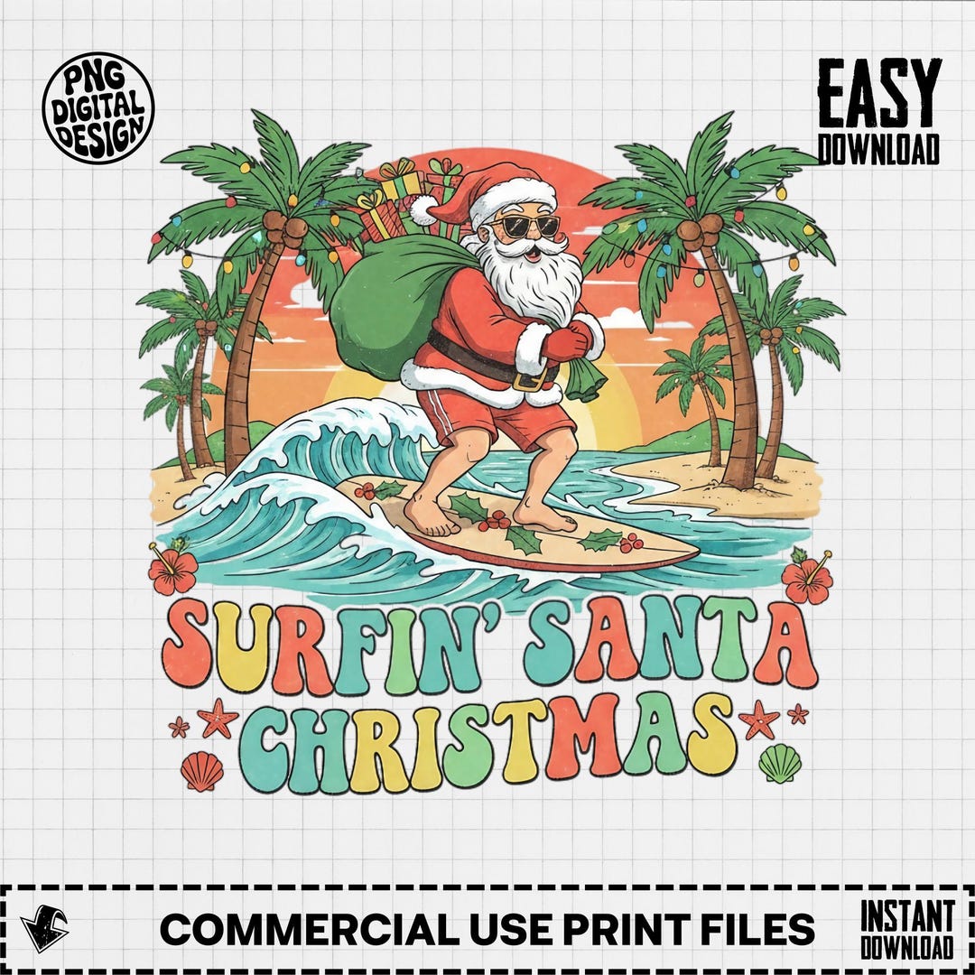Surfing Santa Clipart: Beach Christmas PNG (digital Download) - Etsy