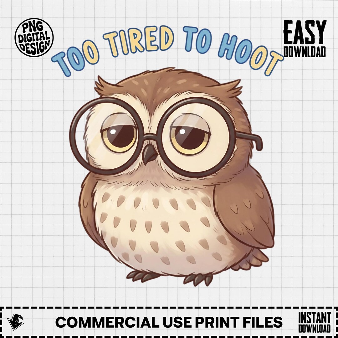 Tired Owl Clipart: Funny Owl With Glasses PNG (digital Download) - Etsy