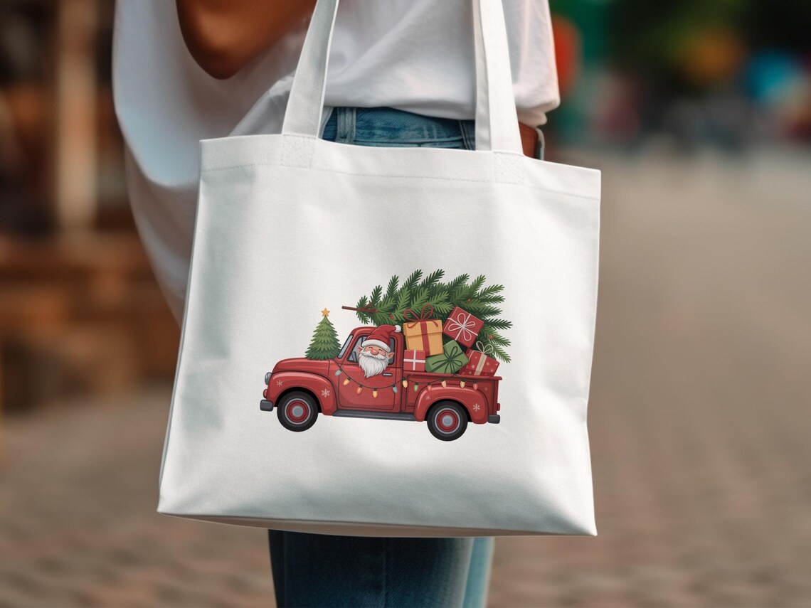 Santa in Truck Clipart: Christmas Tree and Presents PNG (digital ...