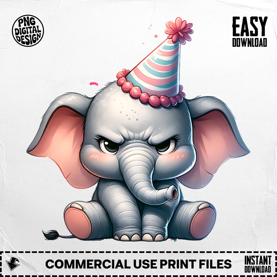 Grumpy Elephant Png, Elephant Png, Party Hat Png, Cute Elephant ...