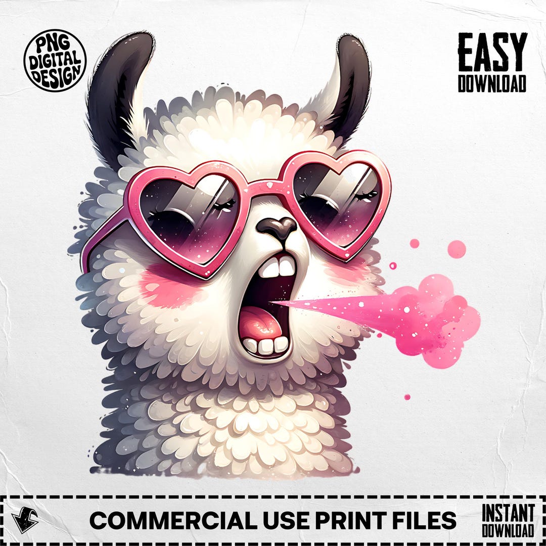 Llama PNG, Funny Llama, Llama Clipart, Cute Llama, Heart Glasses, Pink ...