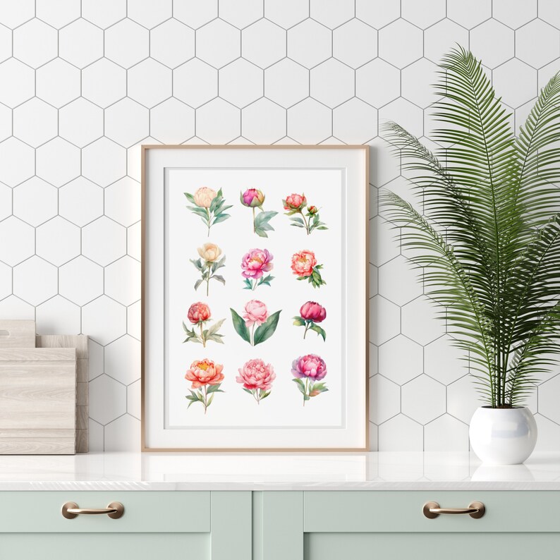 Peony Poster, Peony Art, Flower Poster, Home Decor, Peonies, Peony ...