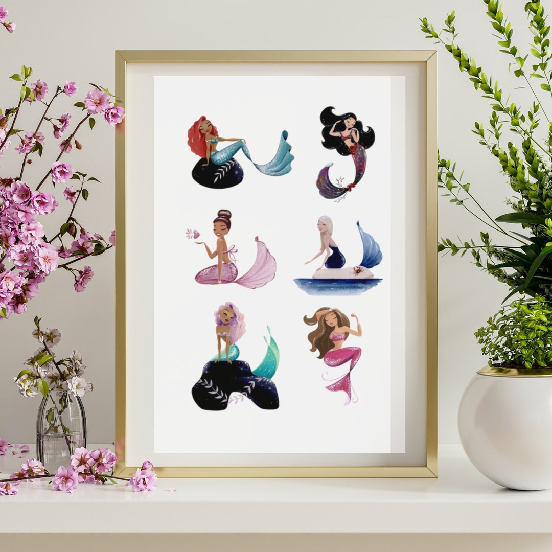Mermaid Poster, Mermaid Art Print, Mermaid Party Artwork, Little ...