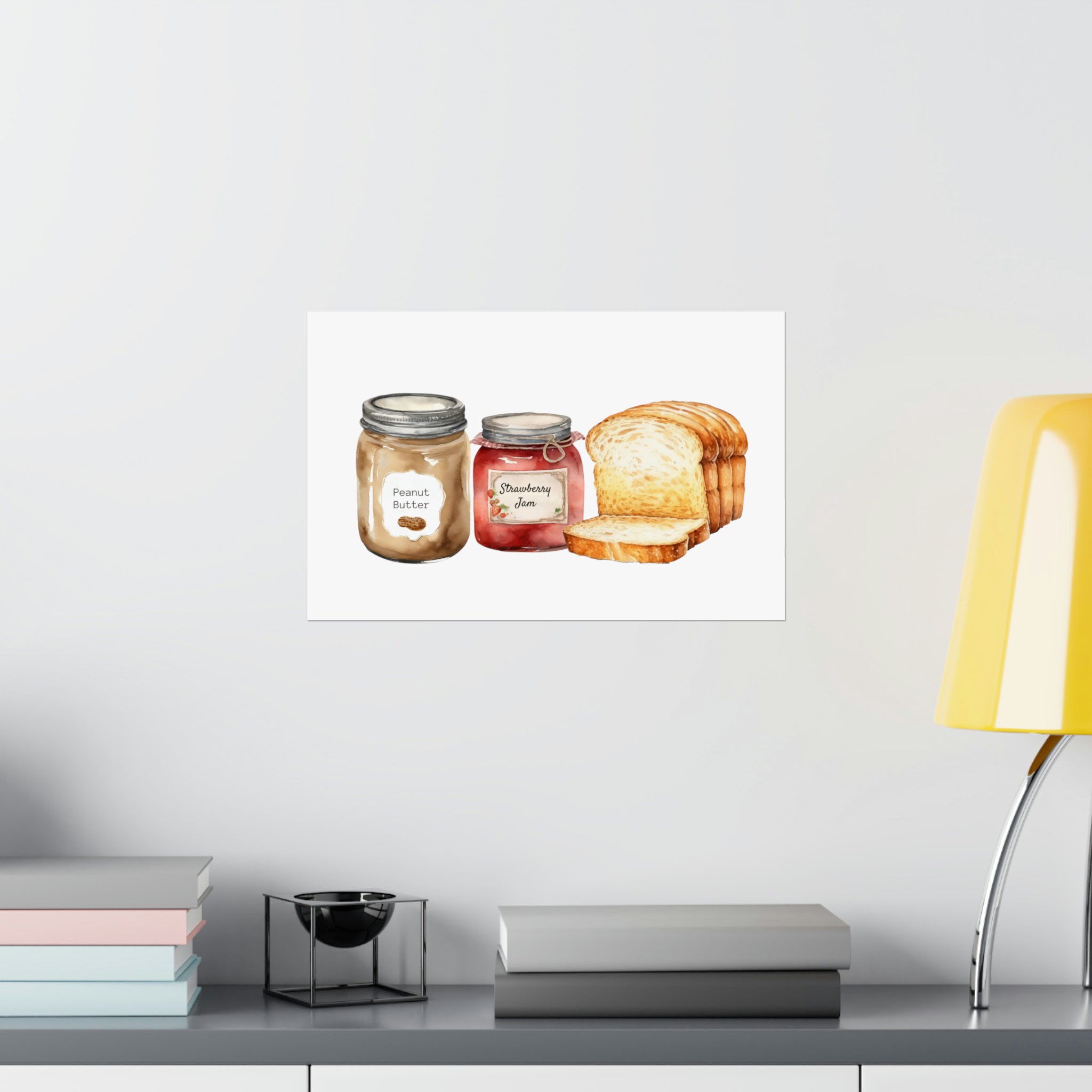 Kitchen Art, Food Poster, Peanut Butter and Jelly, Food Watercolor, PB ...