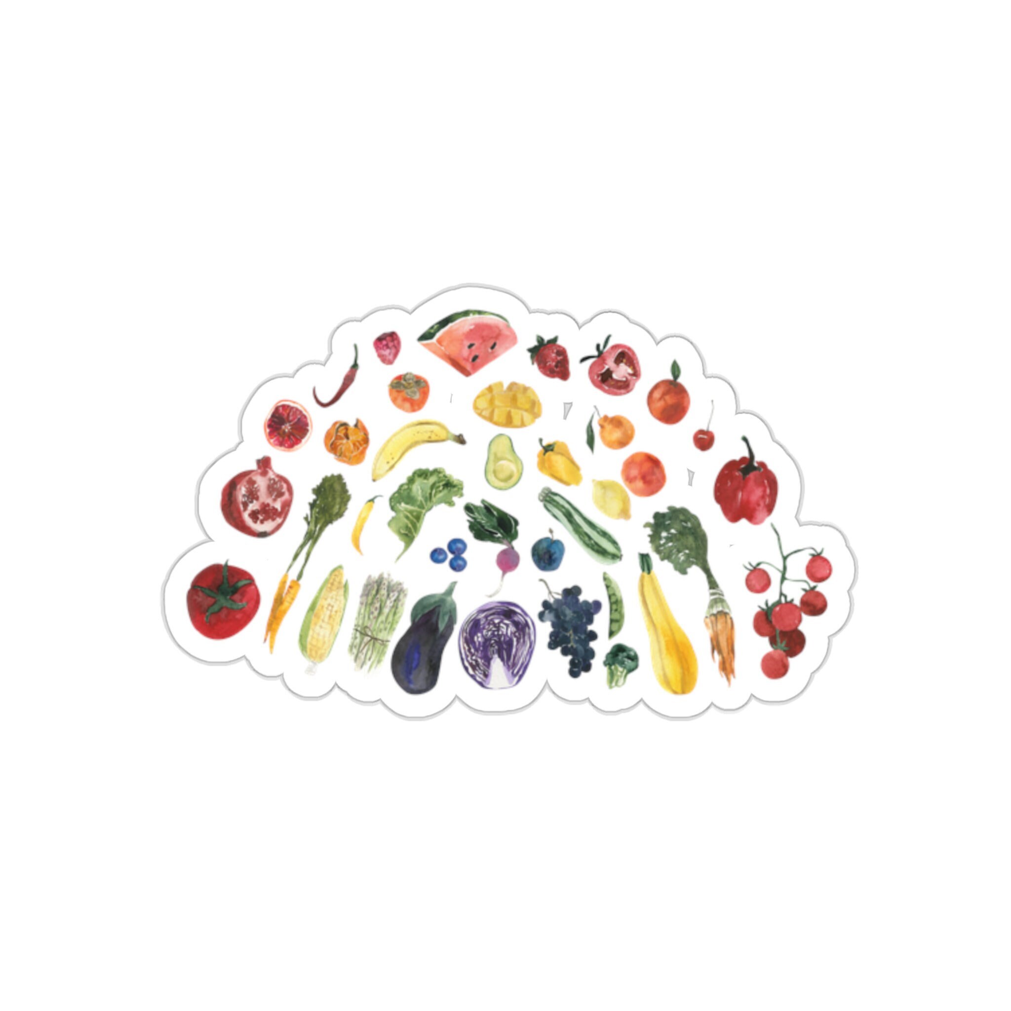 Fruit and Vegetable Sticker, Rainbow Sticker, Kiss-cut, Vegan Sticker ...