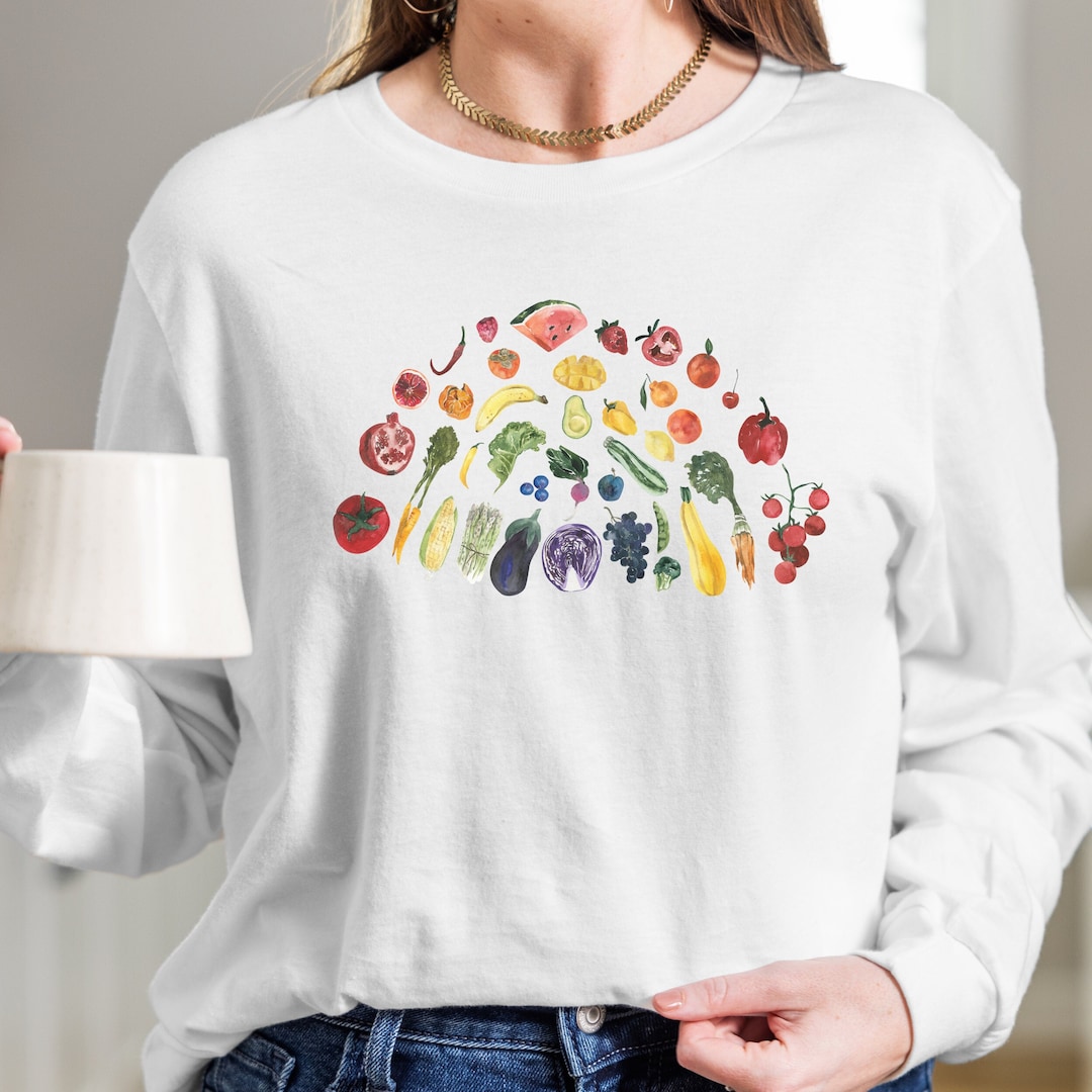Fruit and Vegetable Shirt, Rainbow Long Sleeved, Vegan Shirt, Gift for ...