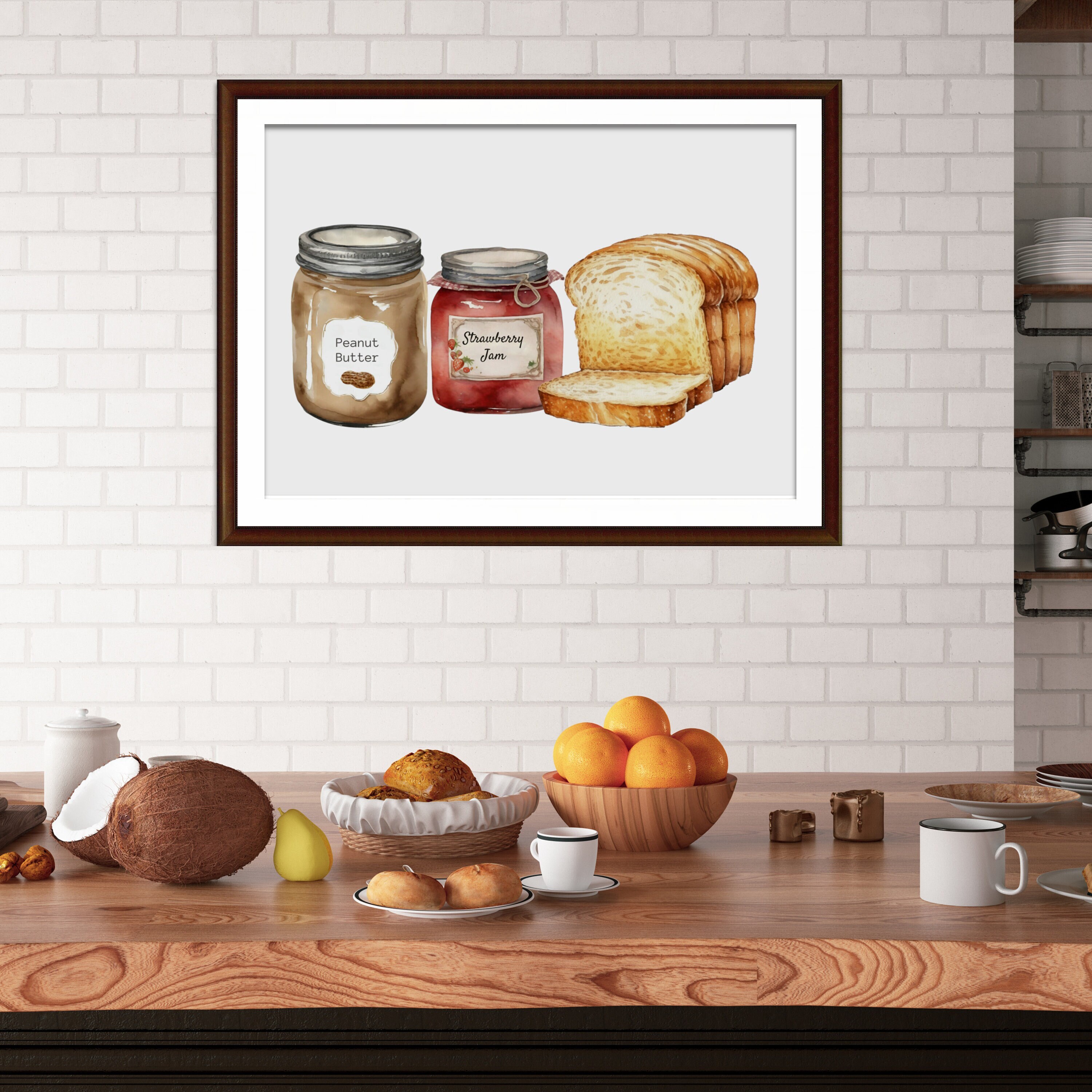 Kitchen Art, Food Poster, Peanut Butter and Jelly, Food Watercolor, PB ...