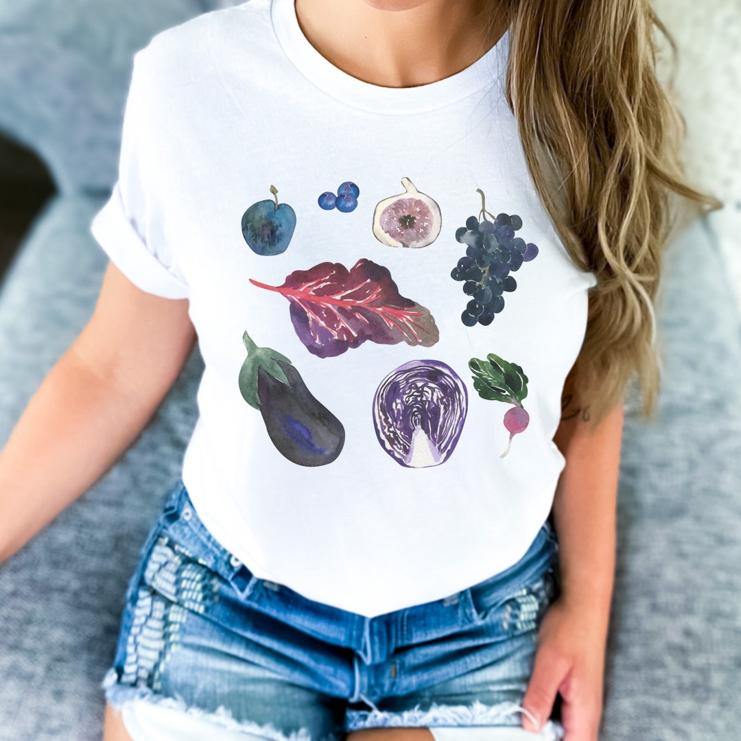 Fruit and Vegetables Shirt, Colorful Veggies Shirt, Vegan Shirt, Purple ...