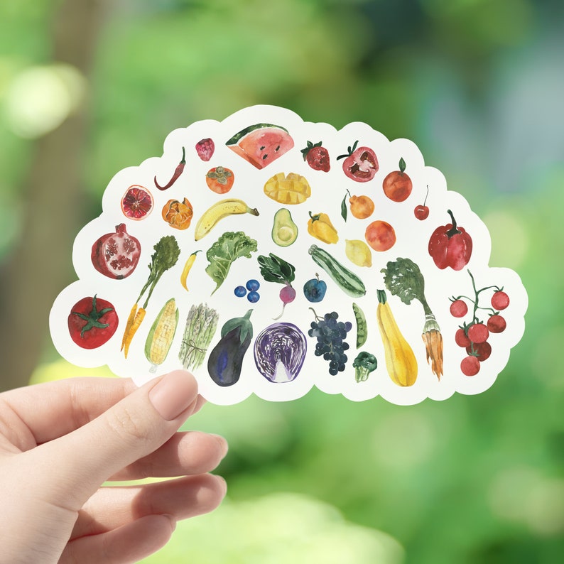 Fruit and Vegetable Sticker, Rainbow Sticker, Vegan Sticker, Gardener ...