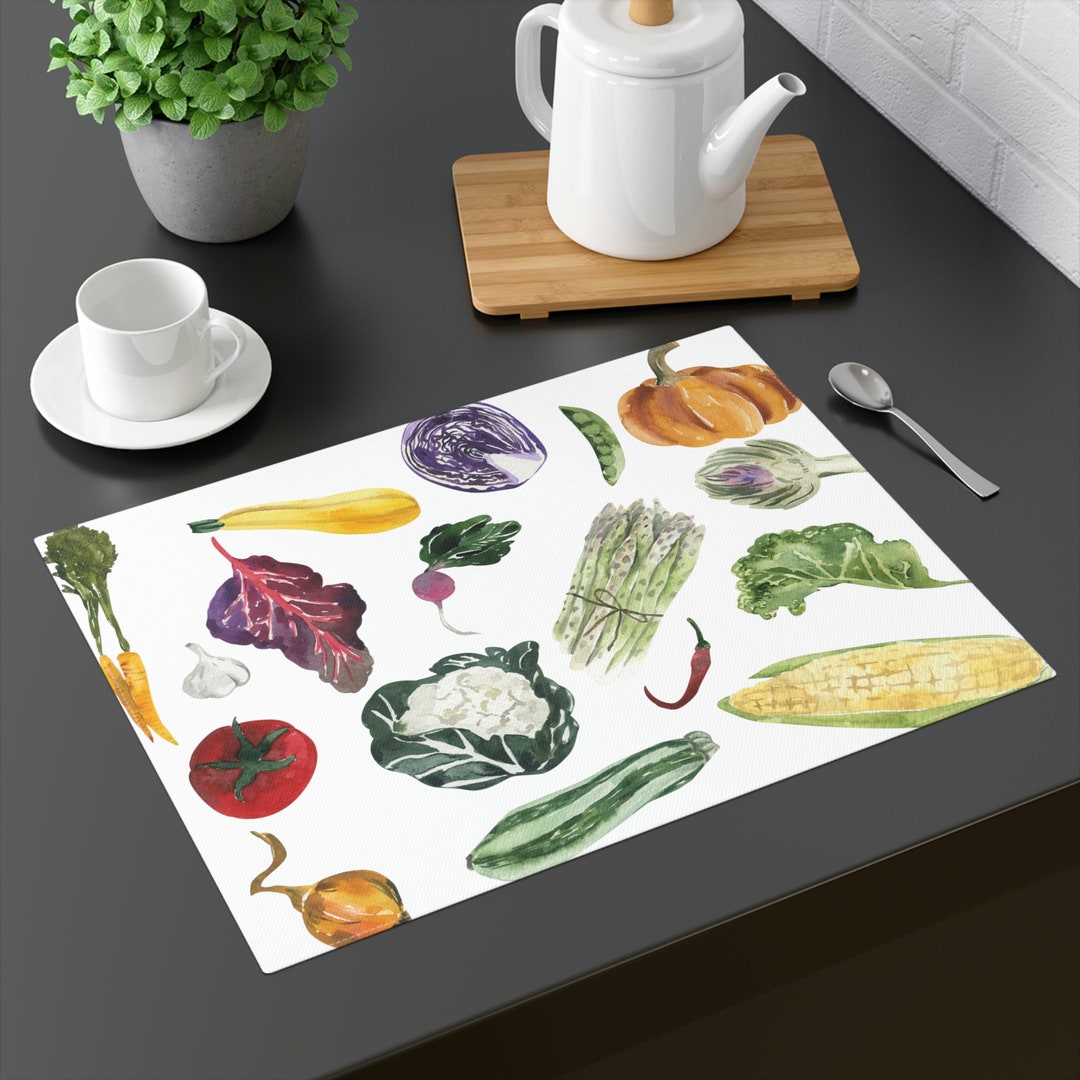 Veggie Placemat, Vegetables, Gift for Vegan, Housewarming Gift, Pretty ...