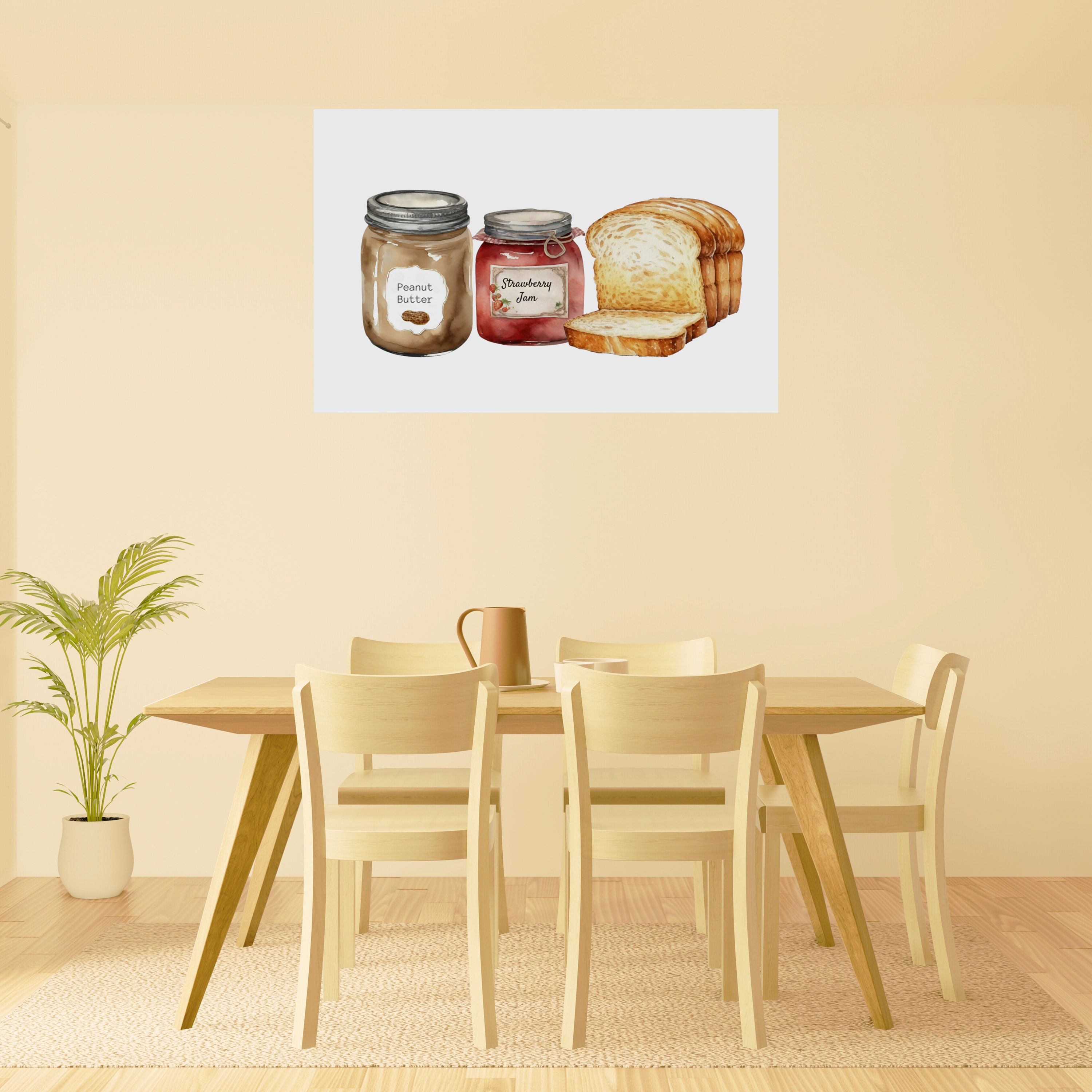 Kitchen Art, Food Poster, Peanut Butter and Jelly, Food Watercolor, PB ...