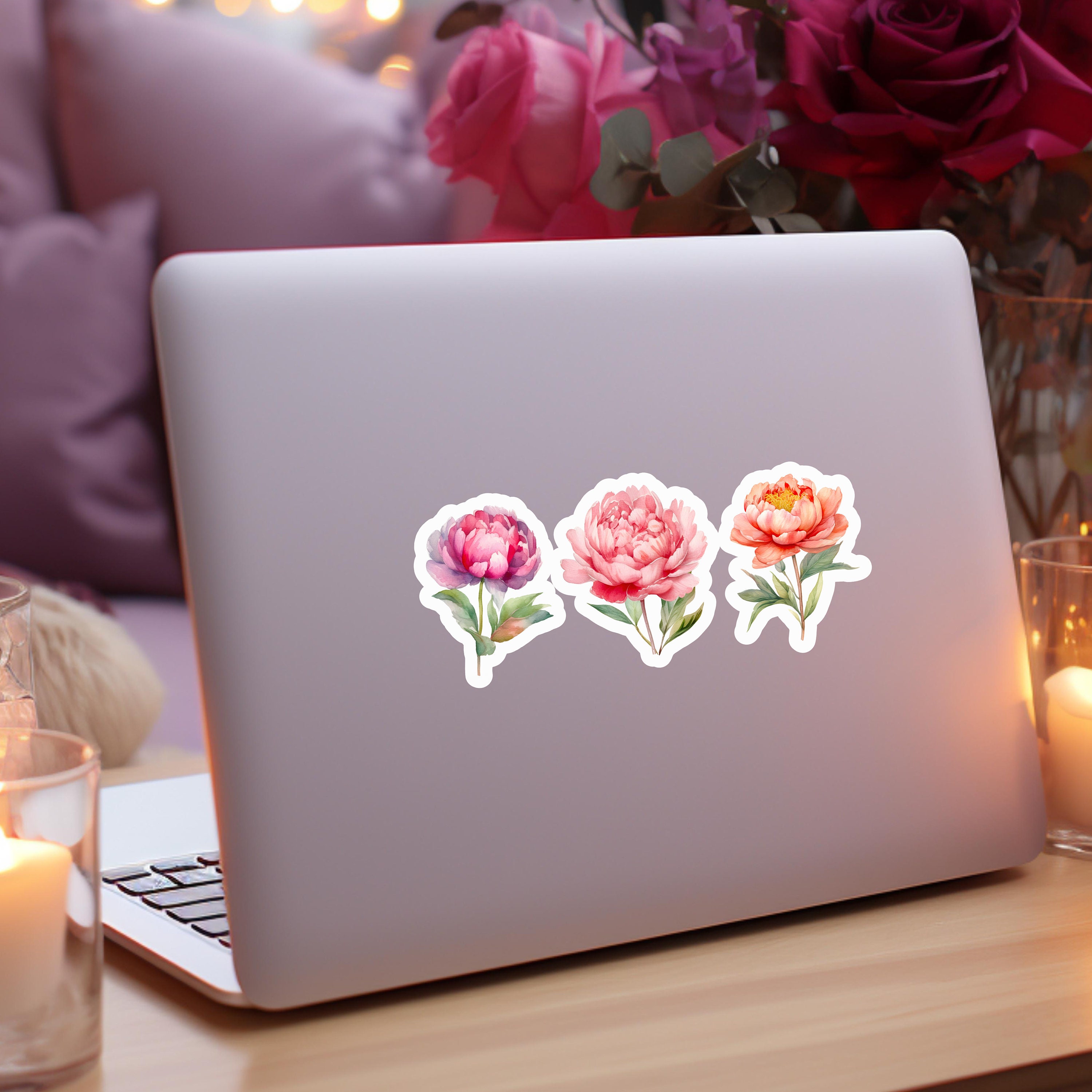 Peony Sticker, Botanical Stickers, Flower Sticker, Laptop Sticker ...