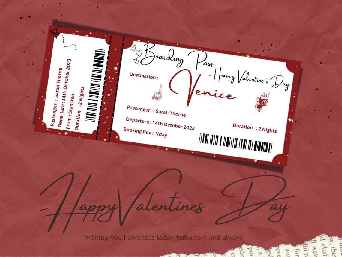 Valentine Boarding Pass, Fake Ticket , Weekend Away Surprise Trip ...