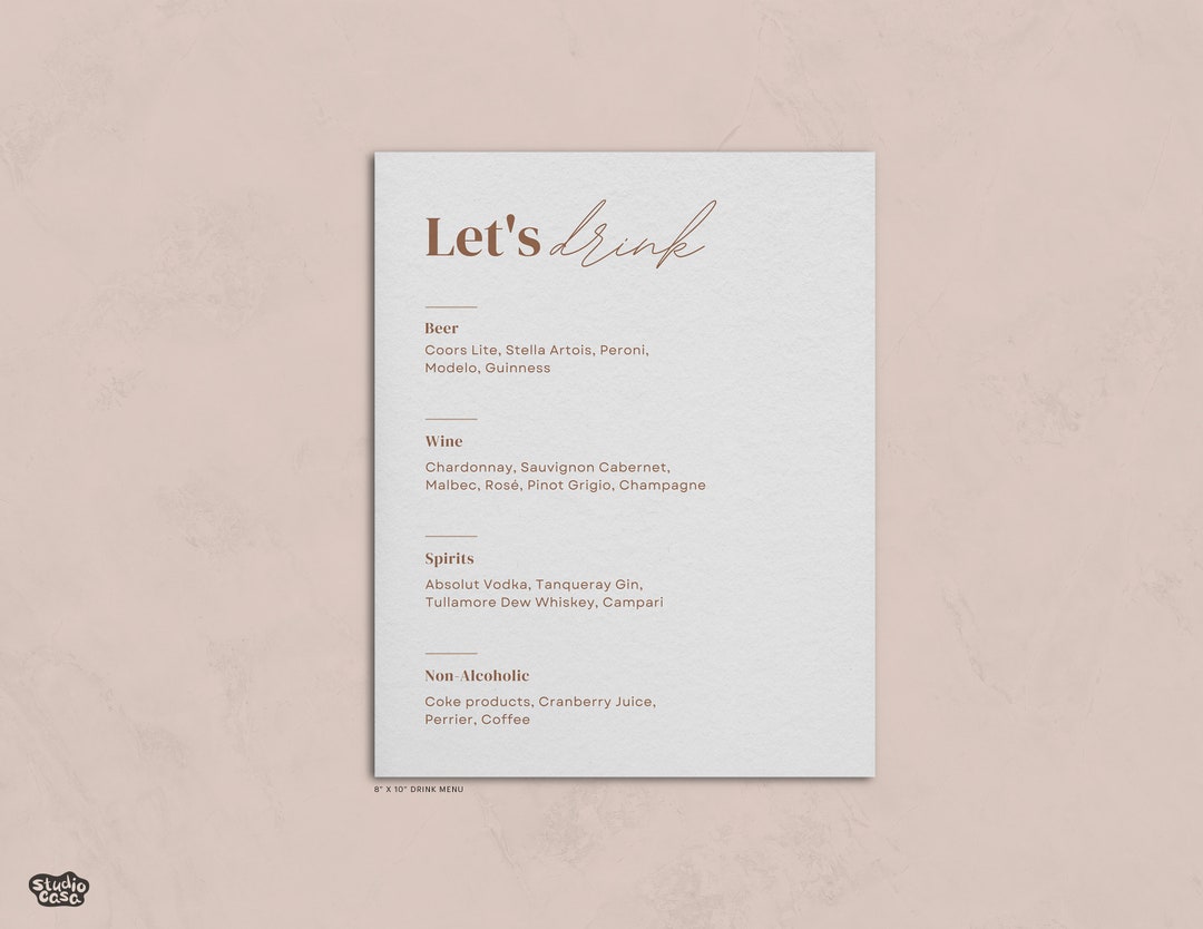 Luxe Wedding Drink Menu | Sienna Canva Wedding Template | Classic ...