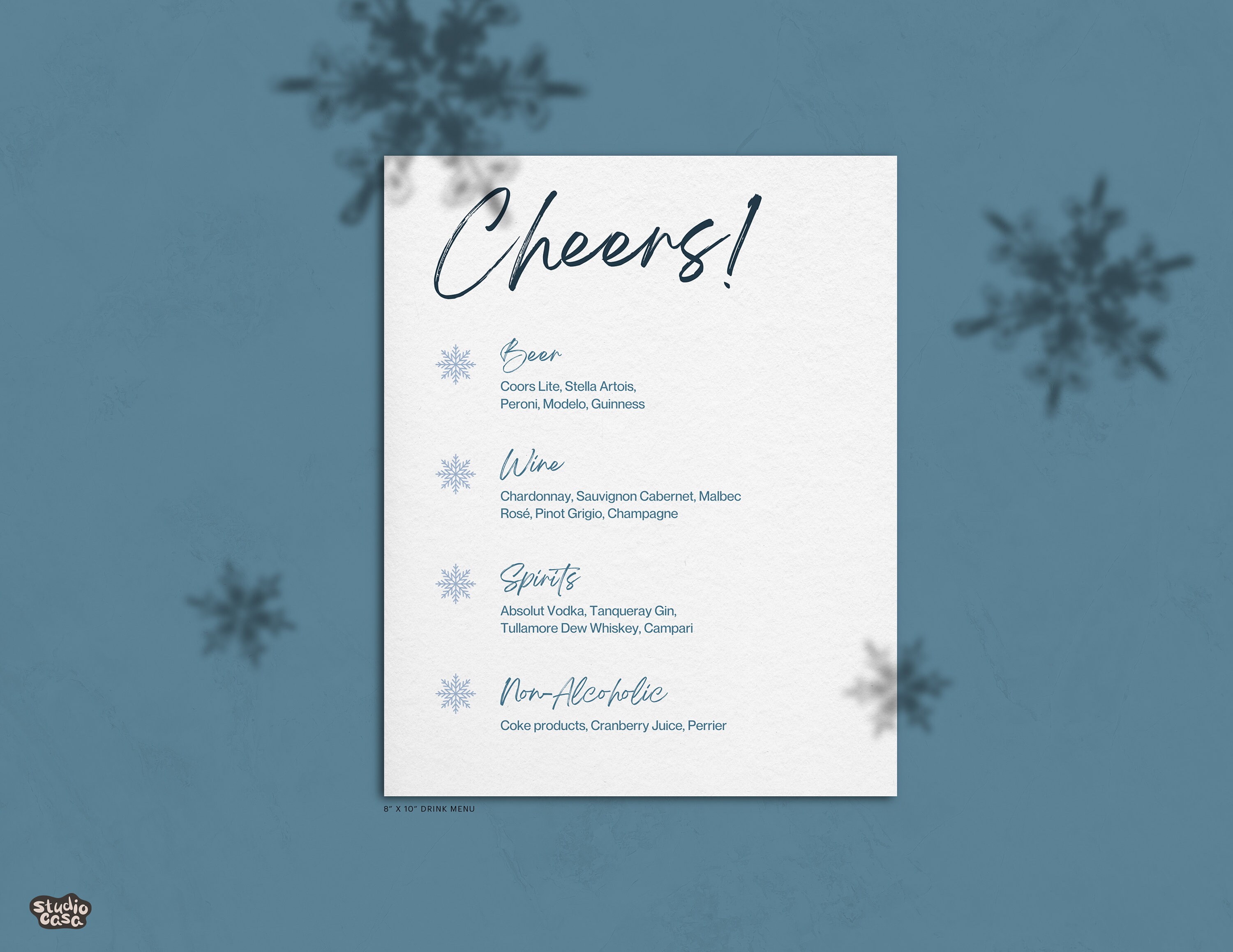 Winter Wedding Drink Menu | Snowflake Canva Wedding Template | Icy Blue ...