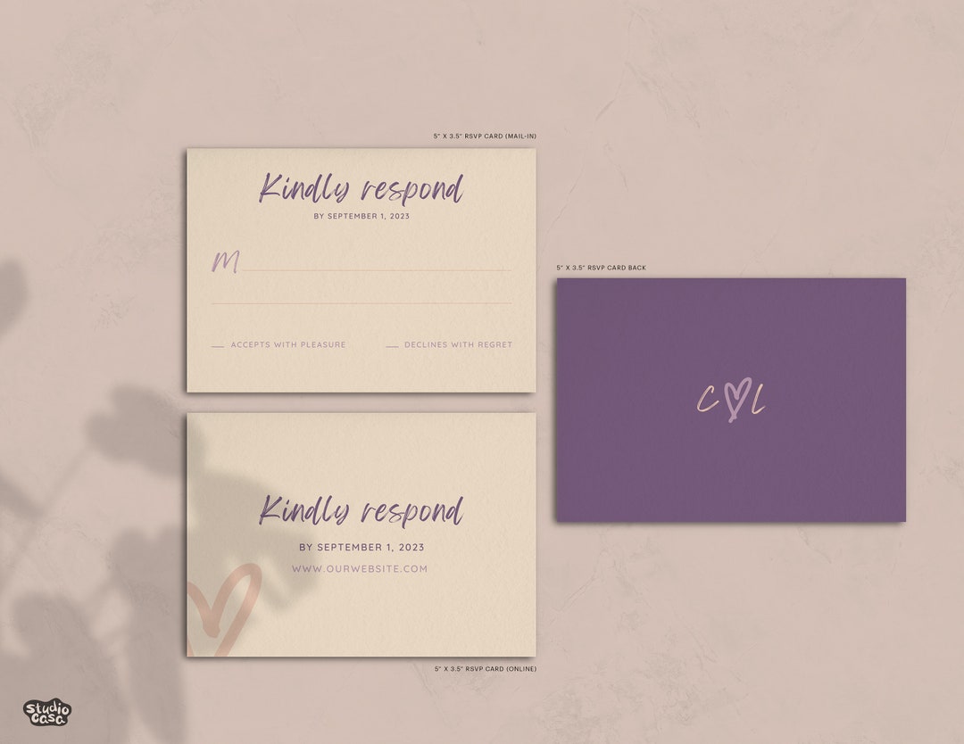 Cute Wedding RSVP Card | Purple Canva Wedding Template | Sweet ...